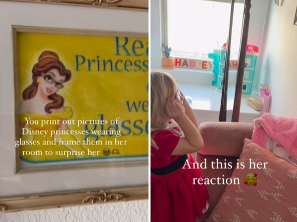 Menina de 3 anos não queria usar óculos porque as princesas não usam, e mãe cria truque incrível