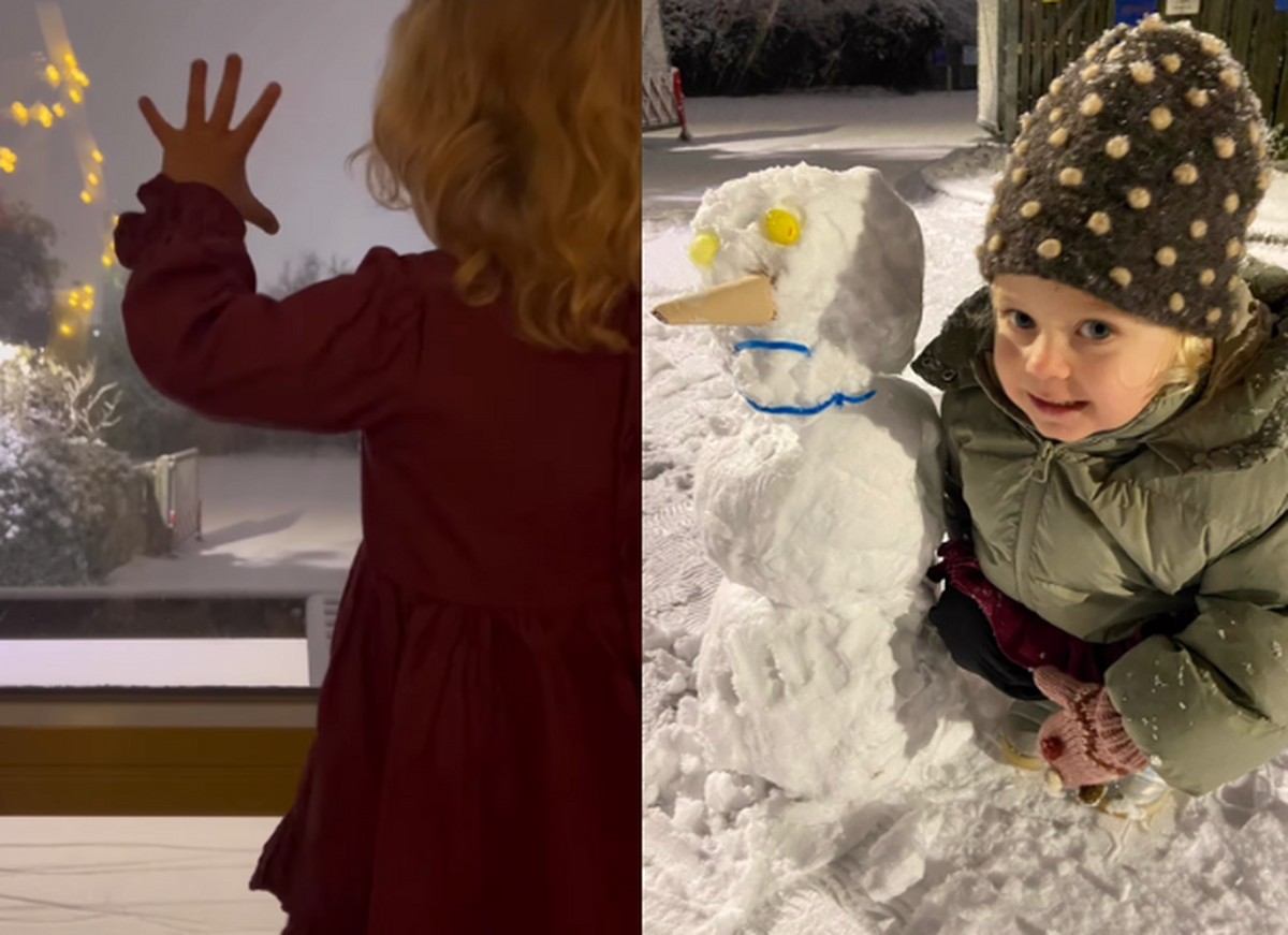 Alice conquista redes sociais ao construir boneco de neve com o pai ...