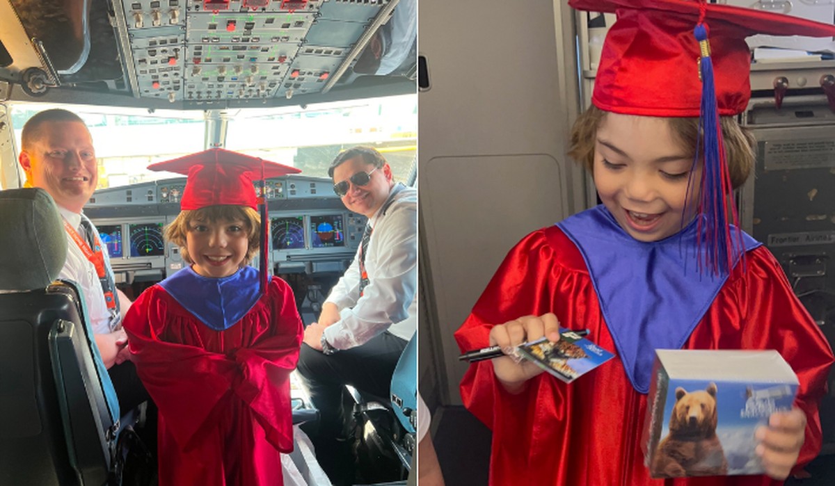 Criança que perdeu a formatura recebe homenagem surpresa a bordo de voo