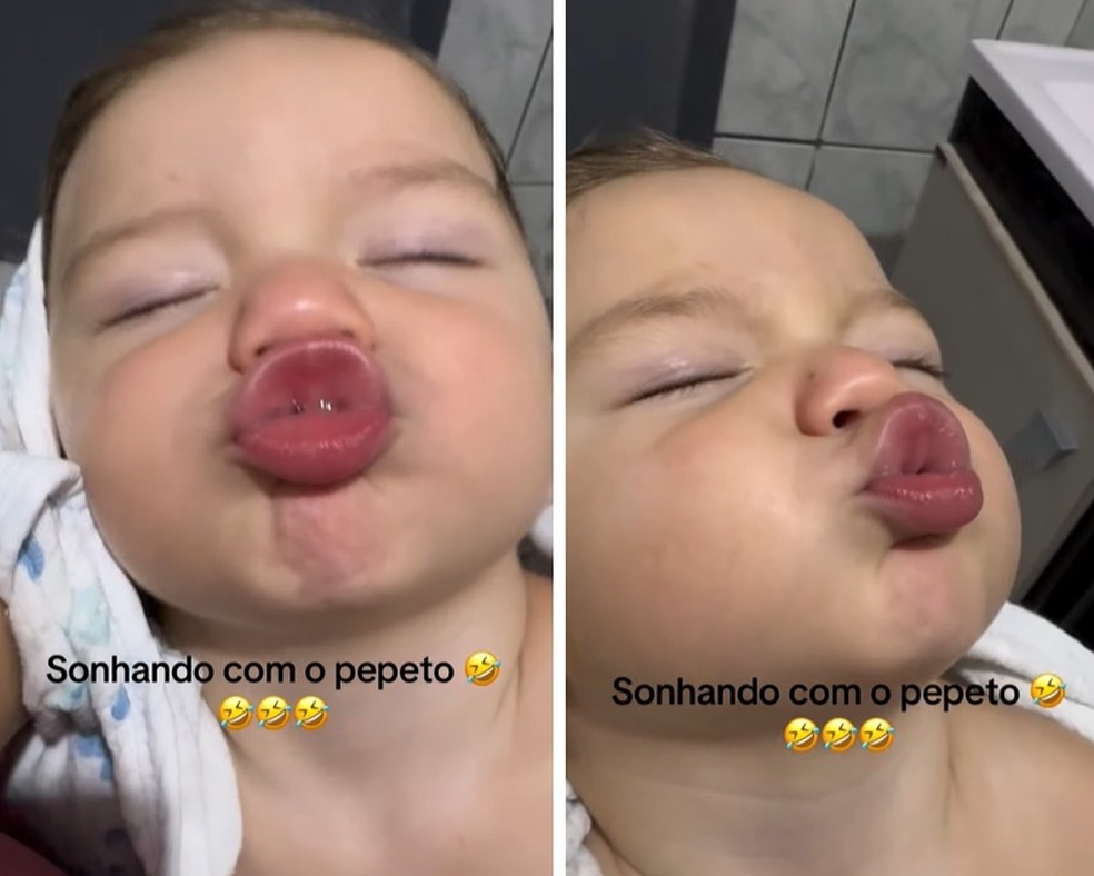 Bebê do Paraná chama atenção online ao fazer bico dormindo. Assista!
