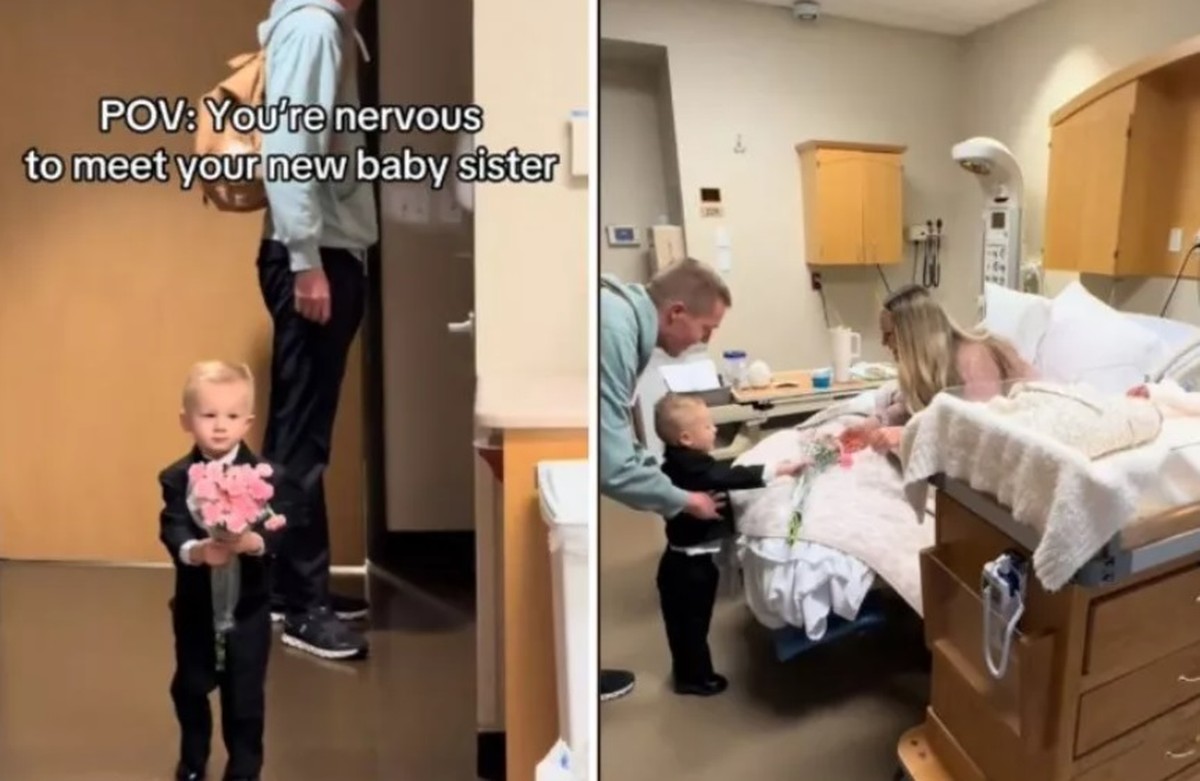 Menino de 2 anos viraliza ao conhecer irmã recém-nascida de smoking ...