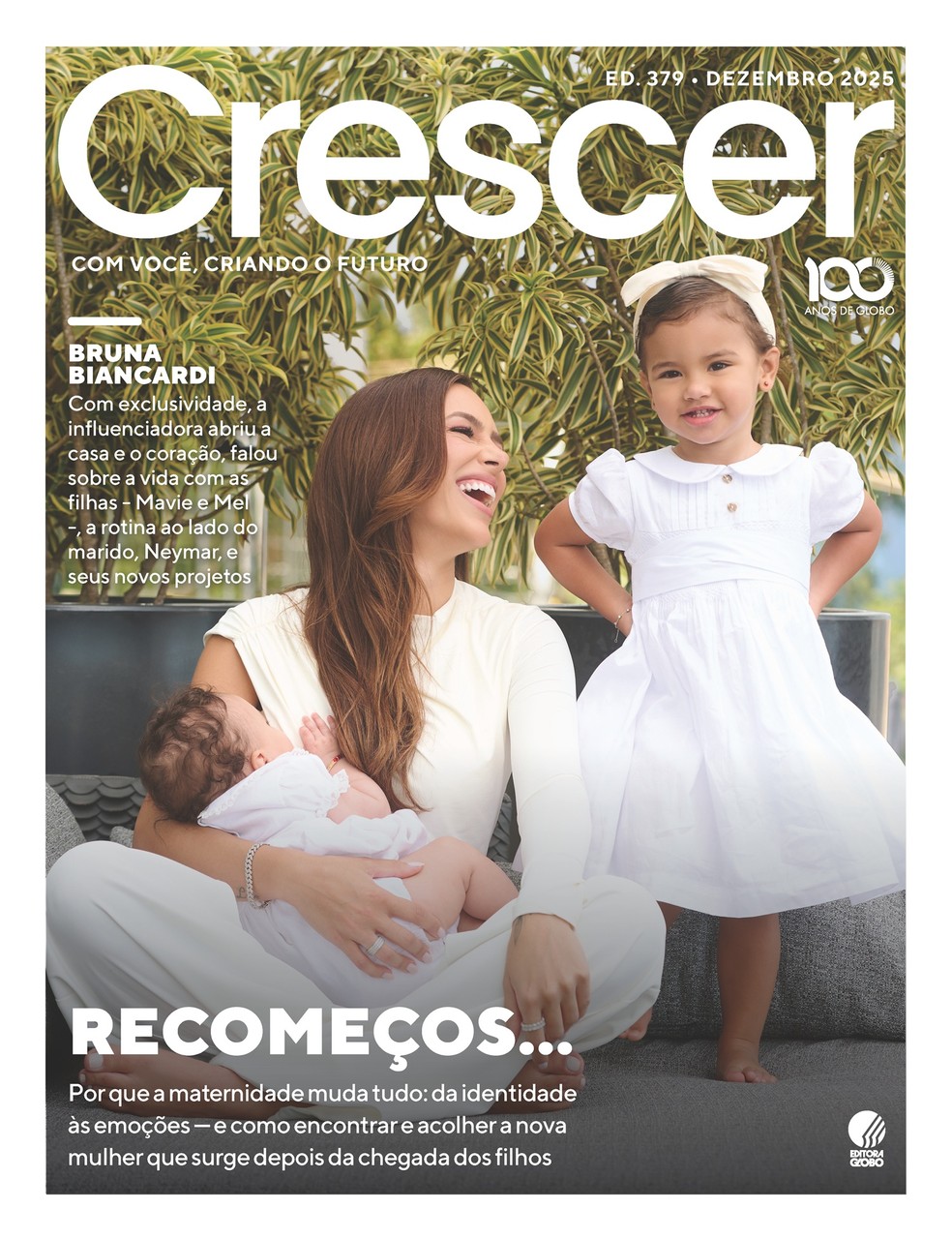 Neymar faz clique ao lado de Biancardi e das filhas para a capa da CRESCER