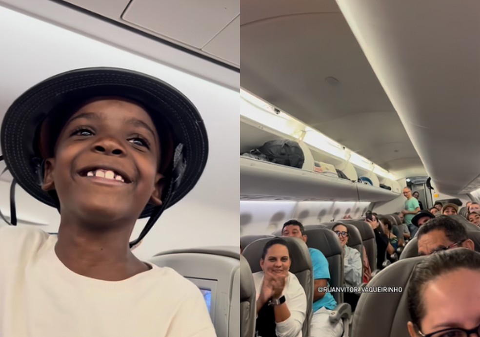 Menino de 8 anos canta em avião e viraliza: 'Aplaudiram e choraram'